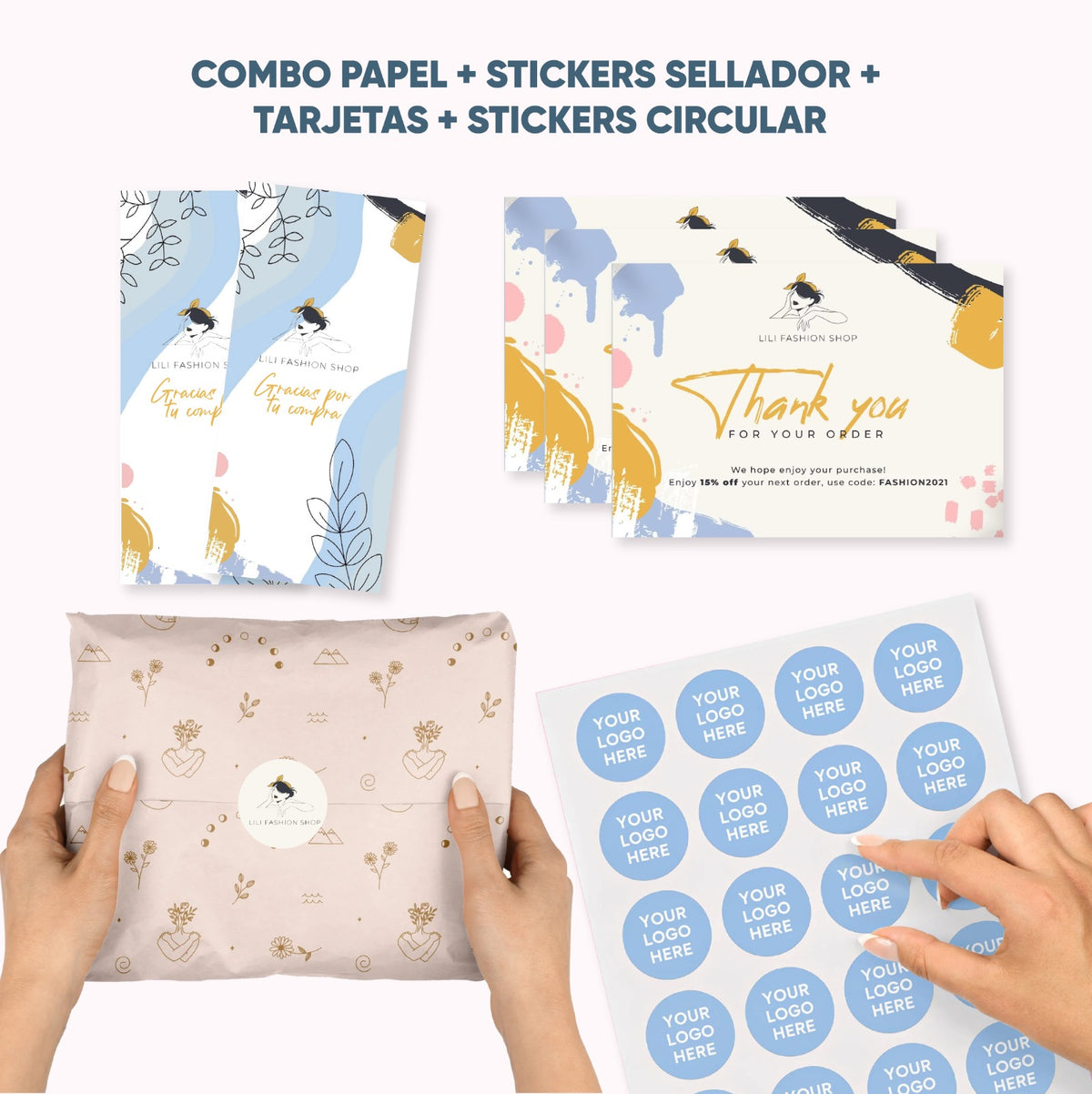 Combo Papel + Sticker Circular + Sticker Sellador + Tarjetas de Agrade ...