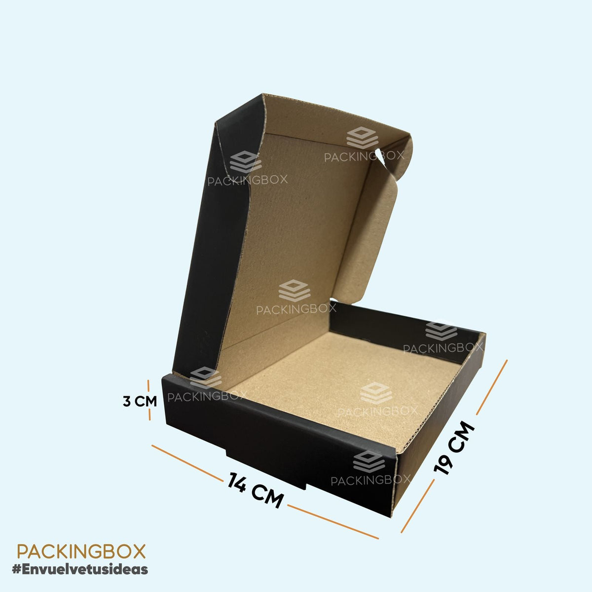 Caja Laminada de 19 x 14 x 3 cm (100 Unidades Con LOGO) — Packingbox, S.A.